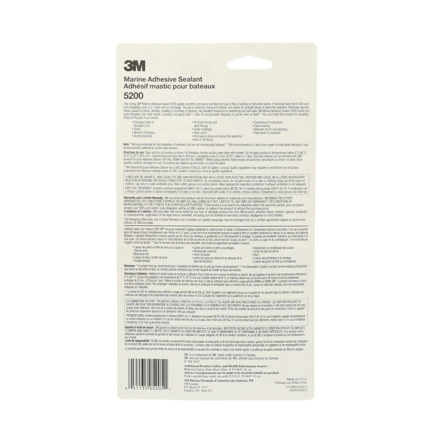 3M Marine Adhesive Sealant 5200, White, Flexible Bonds, Long Work-Time, 1 oz Tube