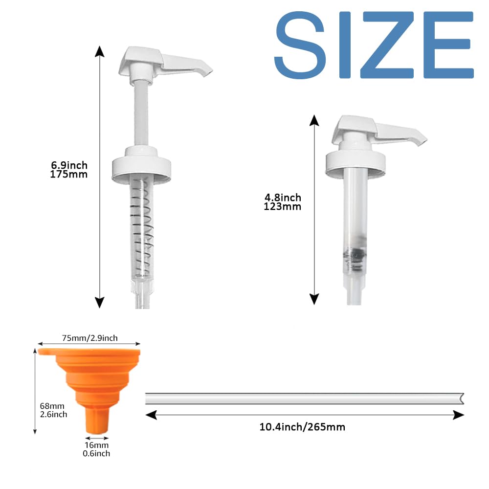 6 Pack Gallon Jug Pump Dispenser 38-400 Syrup Pump for Gallon Jug Dispensing - 7cc Lotion Gallon Shampoo Pump Top Replacement, Fits 1 Gallon Bottle 64oz 128oz Hand Sanitizer Containers, Plus Funnel