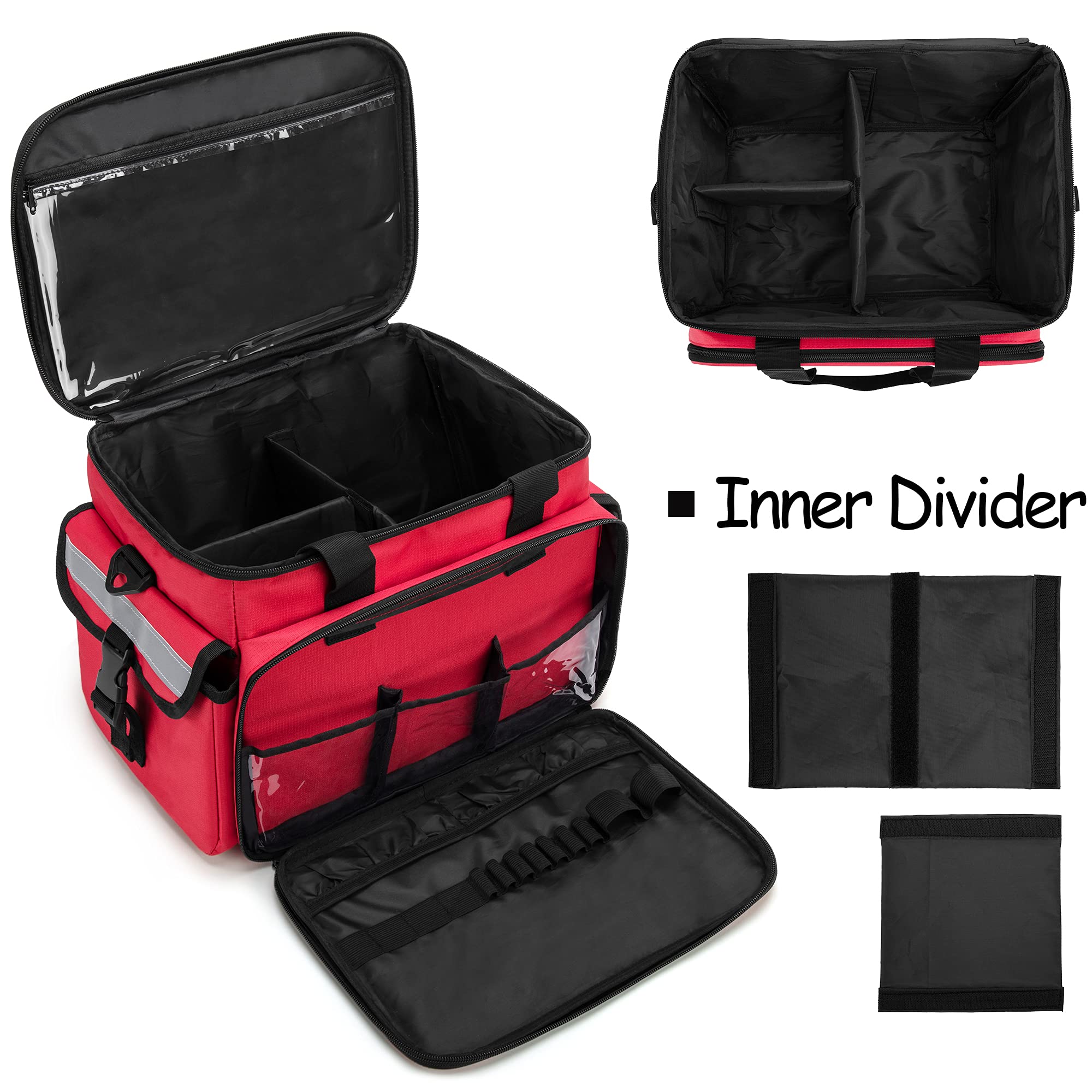 CURMIO First Aid Kits Bag Empty, Emergency Supplies Bag Medical Bag for Home Health Care and Trauma Kits, Red (Empty Bag Only)