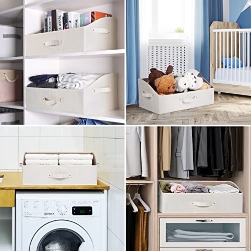 KEEGH Storage Bins for Closet Shelves Storage Baskets for Shelves Trapezoid Storage Bin Fabric Organizer Bins for Clothes with Handles,Beige,Set of 3