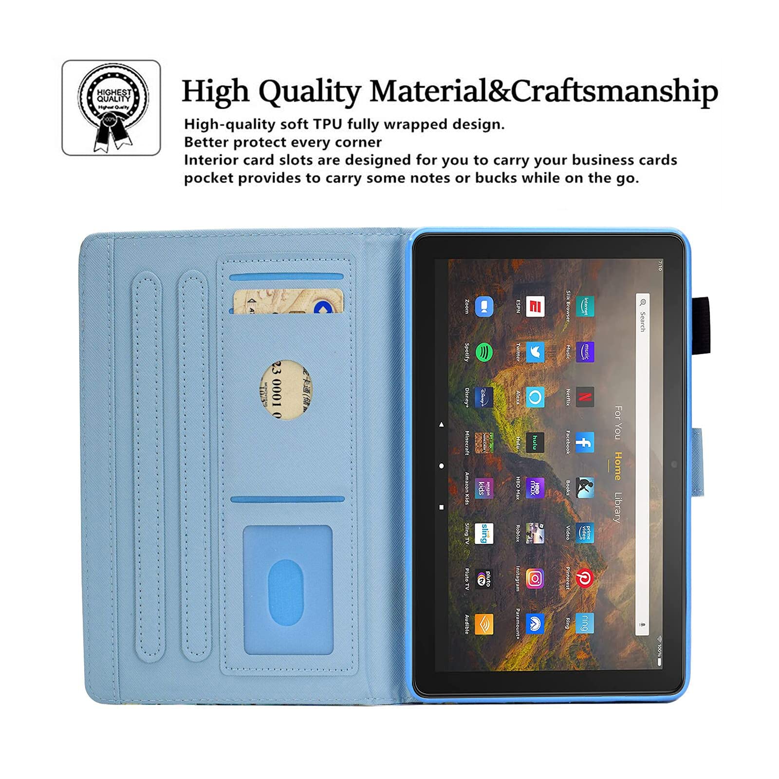 Case for Kindle Fire HD 10 Tablet & Fire HD 10 Plus (13th/11th Generation 2023 2021 Release) Cover Case, Funut Premium PU Leather Stand Folio Cover with Auto Wake/Sleep, Purple Butterfly