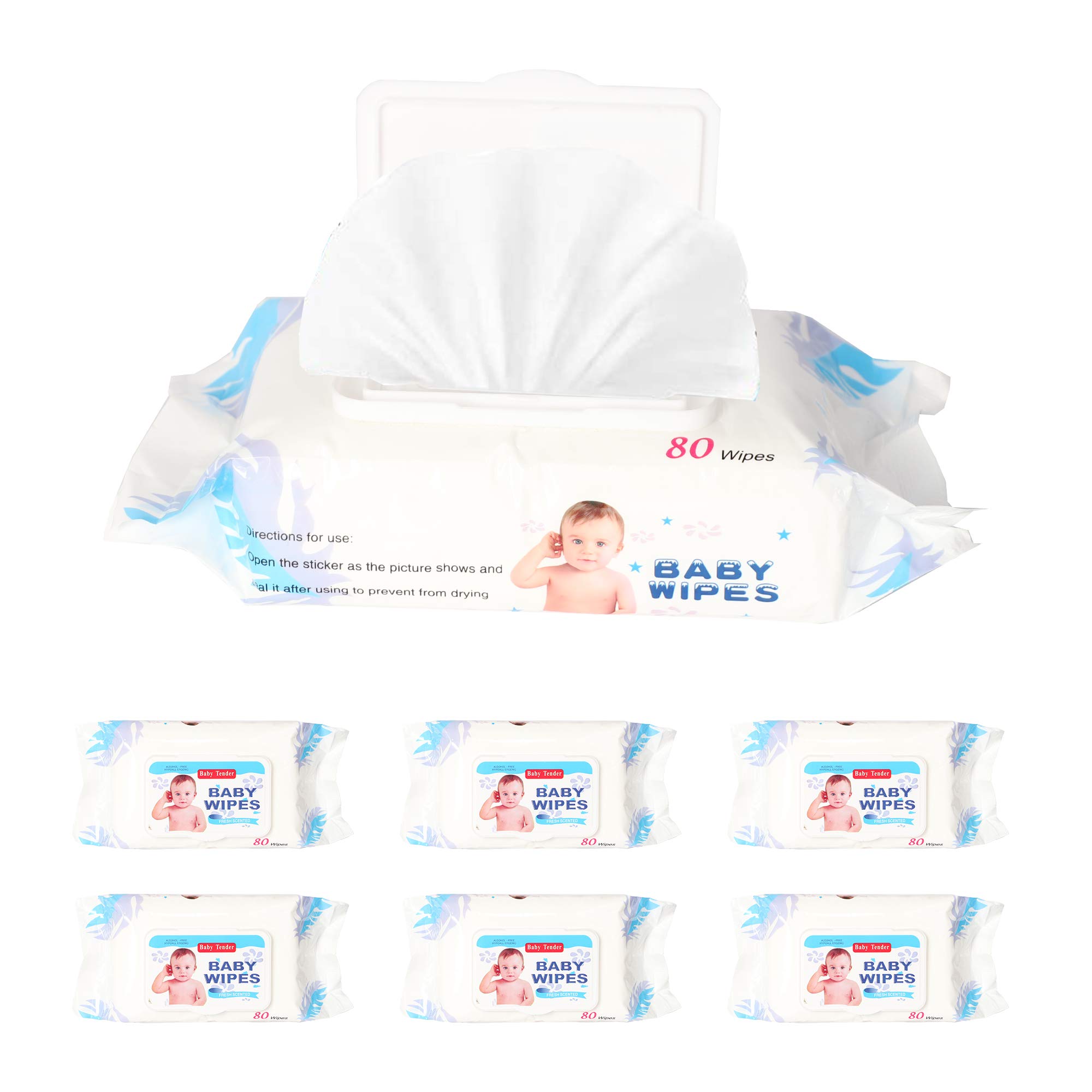 Koreyosh Baby Wipes Baby Wet Tissue Soft Cleaning Wipes Natural Wet Wipes,6 Packs,480 Wipes(1pc,80 Wipes)