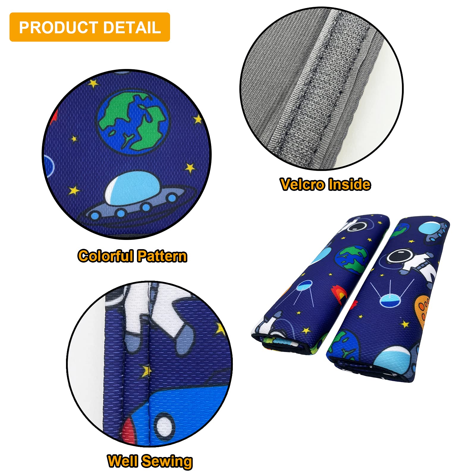 IPOVO Car Seat Belt Pad Cover for Kids,Soft and Comfort Baby Car Seat Belt Strap Covers Cute Unicorn Pattern 2 Pack Harness Pads for Kids (Spaceman)