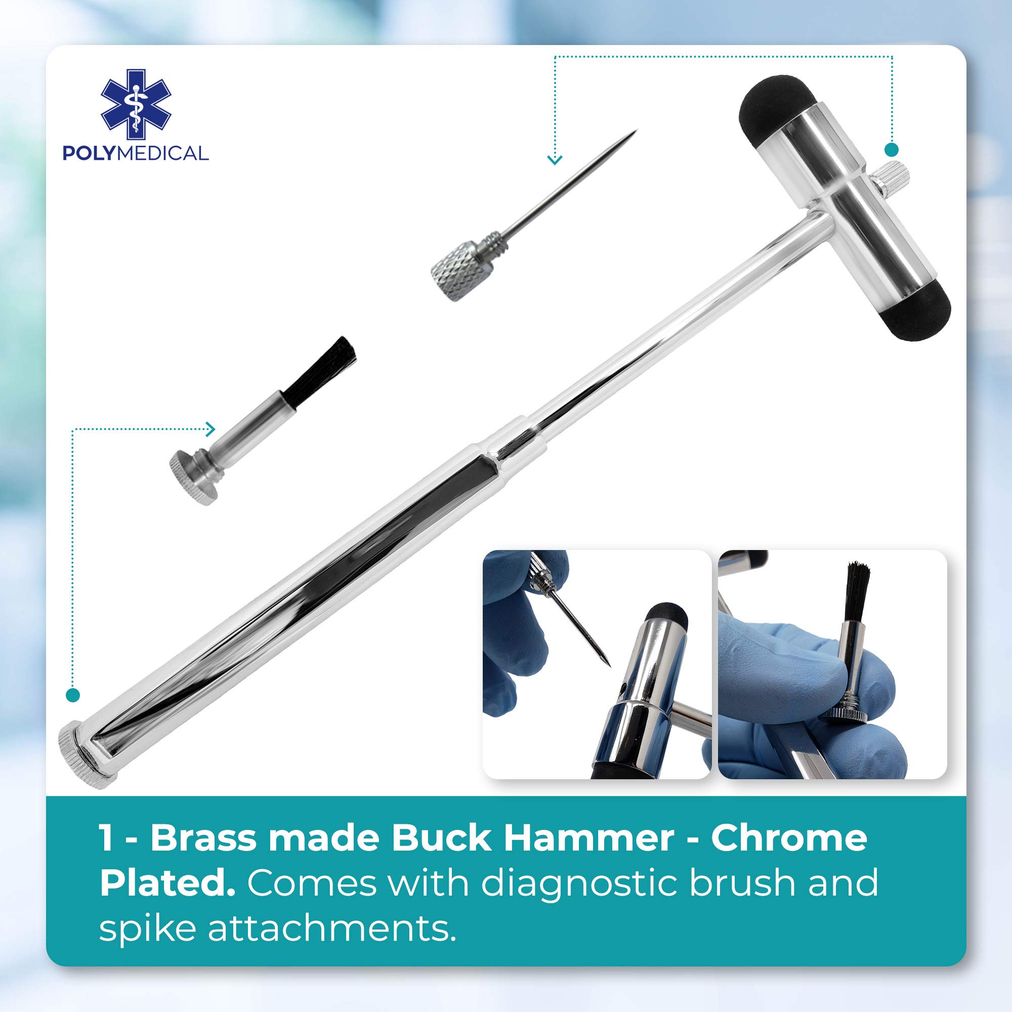 6 Piece Medical Student Diagnostic Kit - Reflex Hammer and Tuning Fork Set C 128 and C 512. Includes a Wantenberg Pinwheel and a Premium Japanese Steel Bandage Scissor 7.5”
