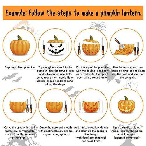 25 PCS Halloween Pumpkin Carving Kit, Shuttle Art 15 PCS Professional Premium Quality Stainless Steel Pumpkin Carving Tools with 10 Pumpkin Stencils Carrying Case for Kids Adults Sculpting and Carving
