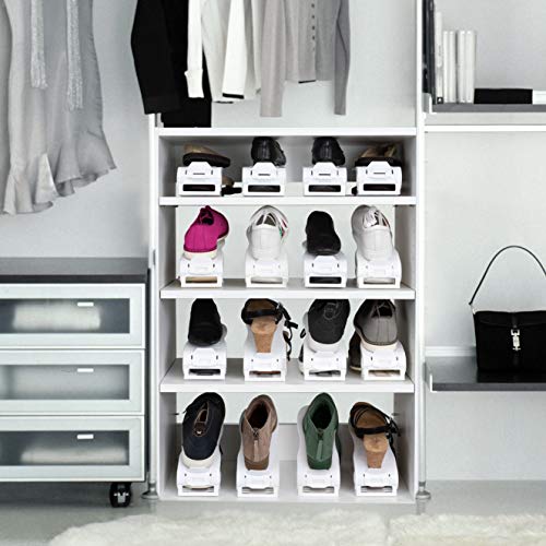 Homeries Shoe Slots Organizer β Space Saving Adjustable Shoes Organizer Rack for Closet β Easy Shoe Stacker for Sneakers, Low Heels, High Heels, Sandals, Kids Shoes (Bright White, 18)