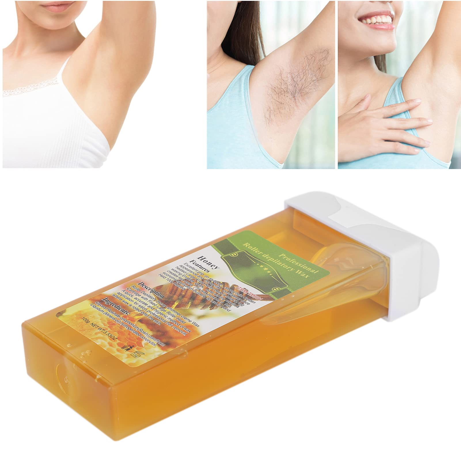 Roll-On Wax Cartridge for Hair Removal 100g Roller Depilatory Wax for Body Legs Arms Armpit Hair Removal Professional or Home Uses(Honey)