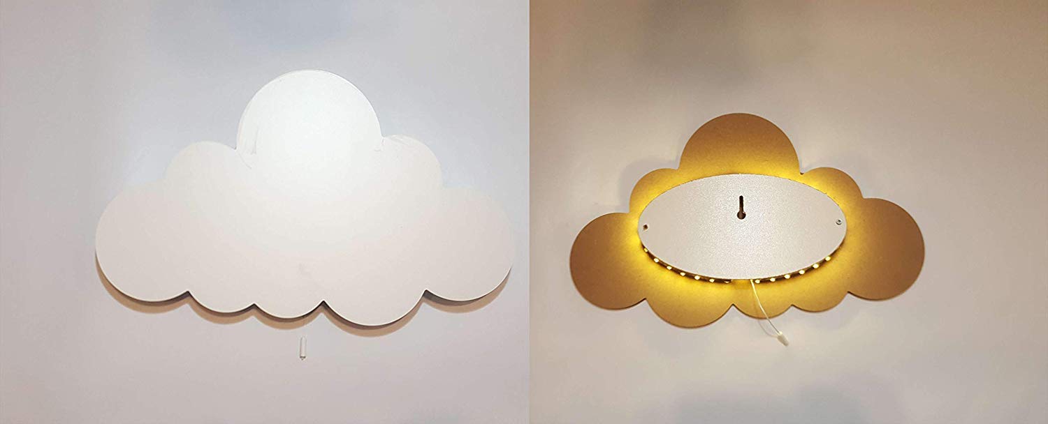 2X Cloud+1 Moon Wall Light, + Silver Star Stickers, Nursery Room Decor Wall Light Set of 3 Wooden Wall Light with LED, 100pcs Silver Star Wall Decals Gift!