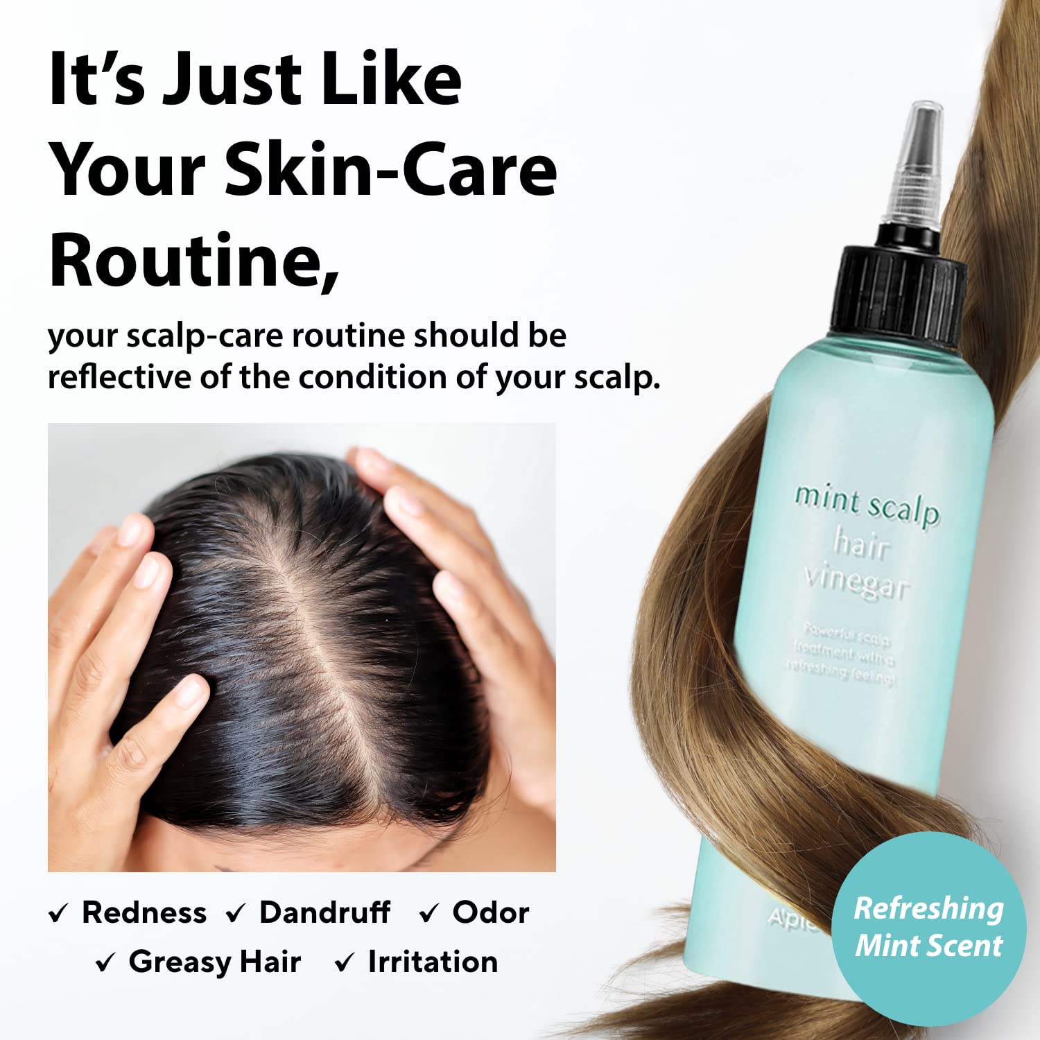 A'PIEU Mint Hair Vinegar Rince 6.76 fl oz - Advanced Scalp Treatment for Oil Control, Korean Hair Care, Hydrating & pH Balancing, Clarifies & Refreshes