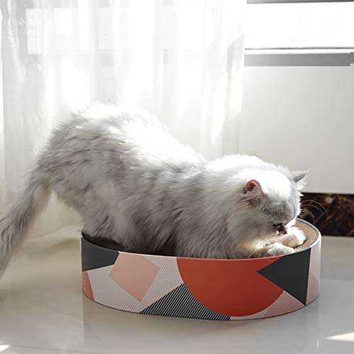 MSBC Cat Scratcher Carboard Bed Lounge Couch for Indoor Cats Oval Shape 17"x13", Kitty Cat Scratching Pad Recycle Corrugate Scratcher Long Lasting Furniture