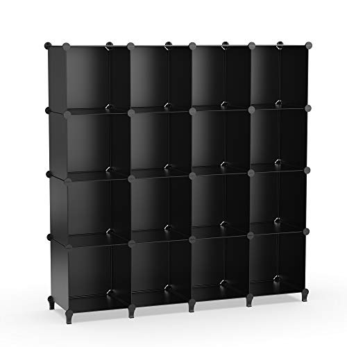 HOMIDEC Cube Storage Organizer 16-Cube Storage Shelf, Closet Organizer for Garment Racks, Closet Organizers and Storage with Metal Hammer, Bookshelf for Kids, (48.4 L x 12.2 W x 48.4 H Inches),Black