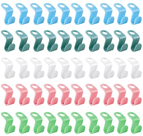 100 PCS Hanger Connector Hooks, Hangers Space Saving, Hanger Hooks, Hanger Clips for Plastic Hangers(5 Color)