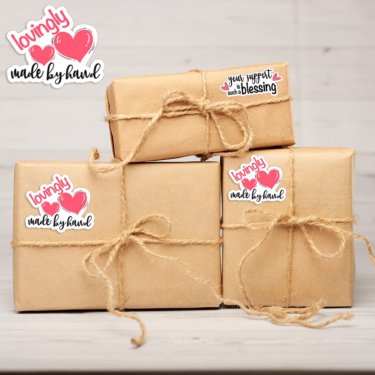 Wailozco 1.5'' Lovingly Made by Hand Stickers, Thank You Stickers,Handmade Stickers,Business Stickers,Envelopes Stickers for Online Retailers, Handmade Goods,Small Business, 500 Labels Per Roll