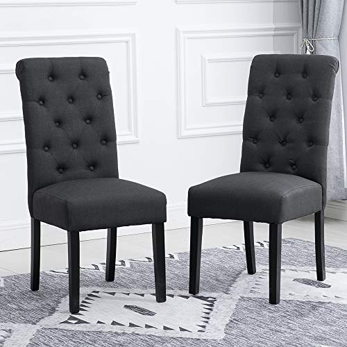 BELIFEGLORY Padding Dining Chair, Set of 2 Wooden Leg High Back Dining Chair Upholstered Fabric Dining Room Chairs Kitchen Chairs