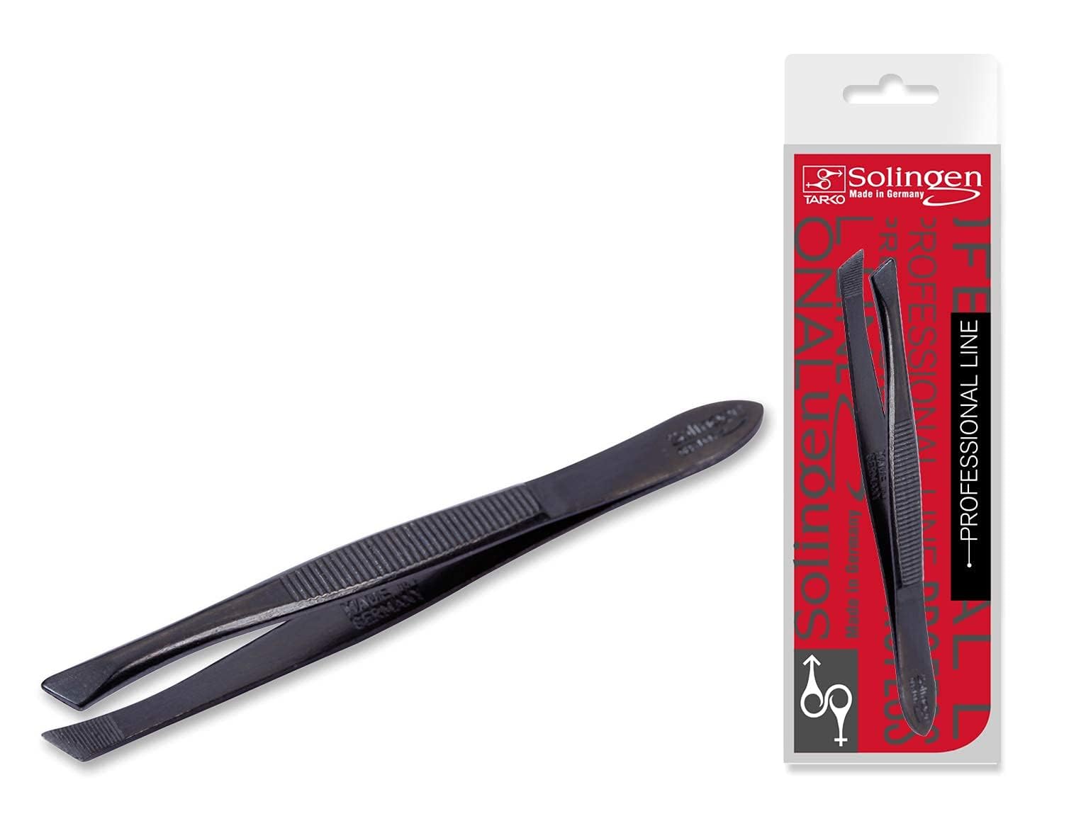 Solingen Tweezers 514 Side for Eyebrow Shaping and Facial Hair Removal | Slanted Tip | Professional Stainless Steel | Best Shaped for Eyebrows Extensions Chin Cheek Face| Made in Germany (Black)