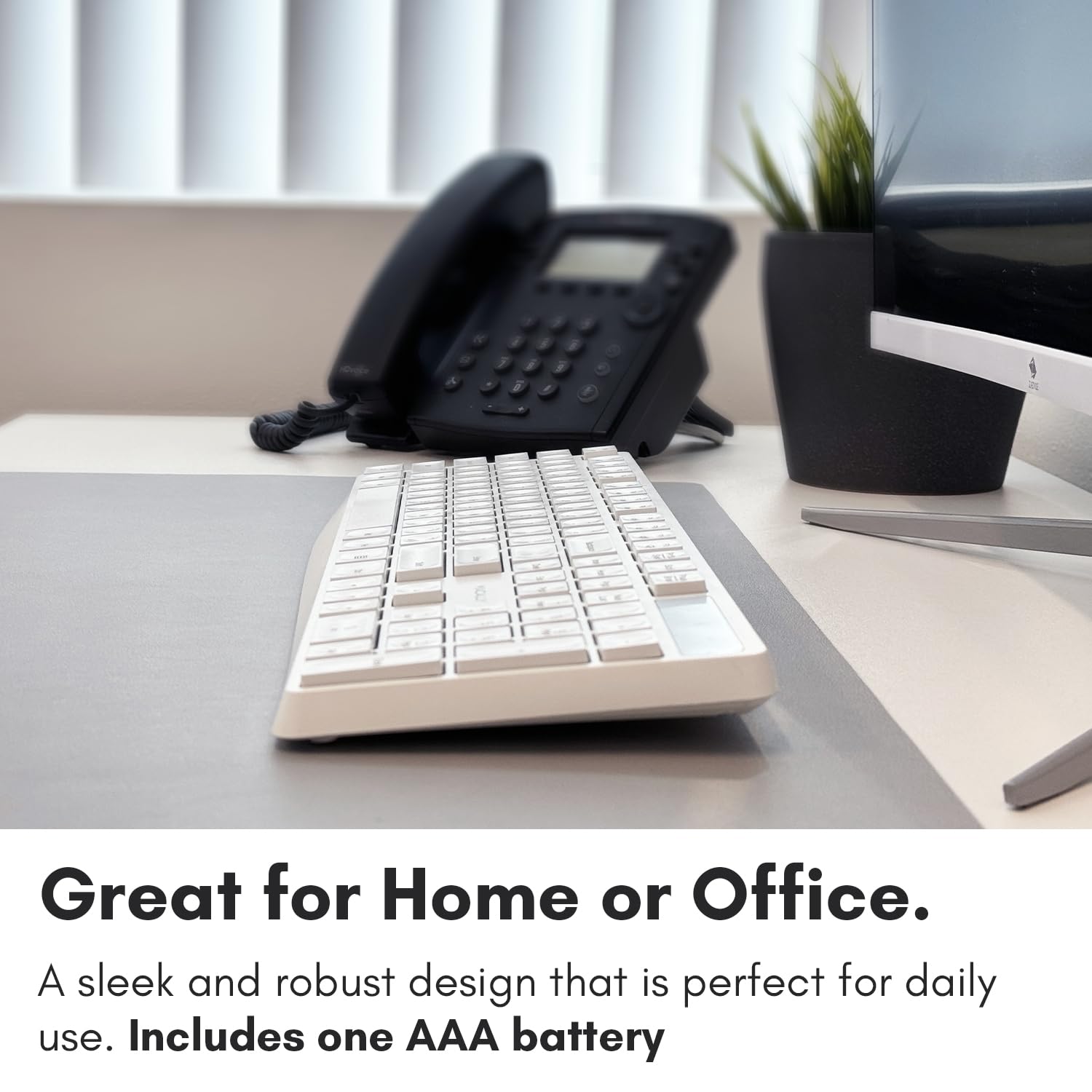 Macally Wireless Keyboard, 2.4G Wireless White Keyboard - Ergonomic Full Size Computer Keyboard with Numeric Keypad for Laptop, Desktop, Surface, Chromebook, Notebook