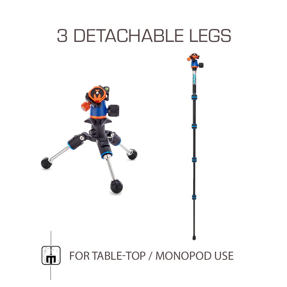 3 Legged Thing Punks Corey 2.0 Magnesium Alloy Ultra-Compact Travel Tripod - Adjustable, Multi-use Camera Tripod with Three Detachable Legs - Blue/Black (COREYBLUE2.0)