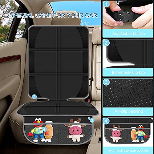 J&C Car Seat Protector for Child Carseat Waterproof Baby Car Seat Protector with Thickest Padding， Non-Slip Backing 2 Pockets, Fit for SUV Sedan Leather Seats