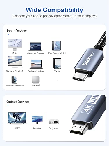 dockteck USB C to HDMI Cable, 3Ft Thunderbolt 3/4 to hdmi 4K[60Hz] Braided Cord, High-Speed HDR USB C to Hdmi Cable for MacBook Pro/Air, iPad Air 4/iPad Pro 2021/iMac/S20/XPS 15/Dell
