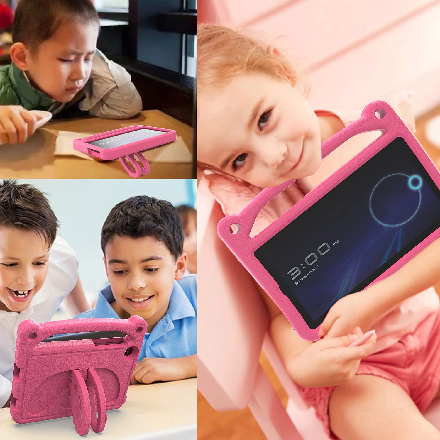 Alcatel Joy Tab 2 8 inch 2020 Kids Case(Model 9032Z) - SHREBORN Shockproof Handle Friendly with Stand for Metroby t-Mobile 8" 2020 Tablet(Pink)