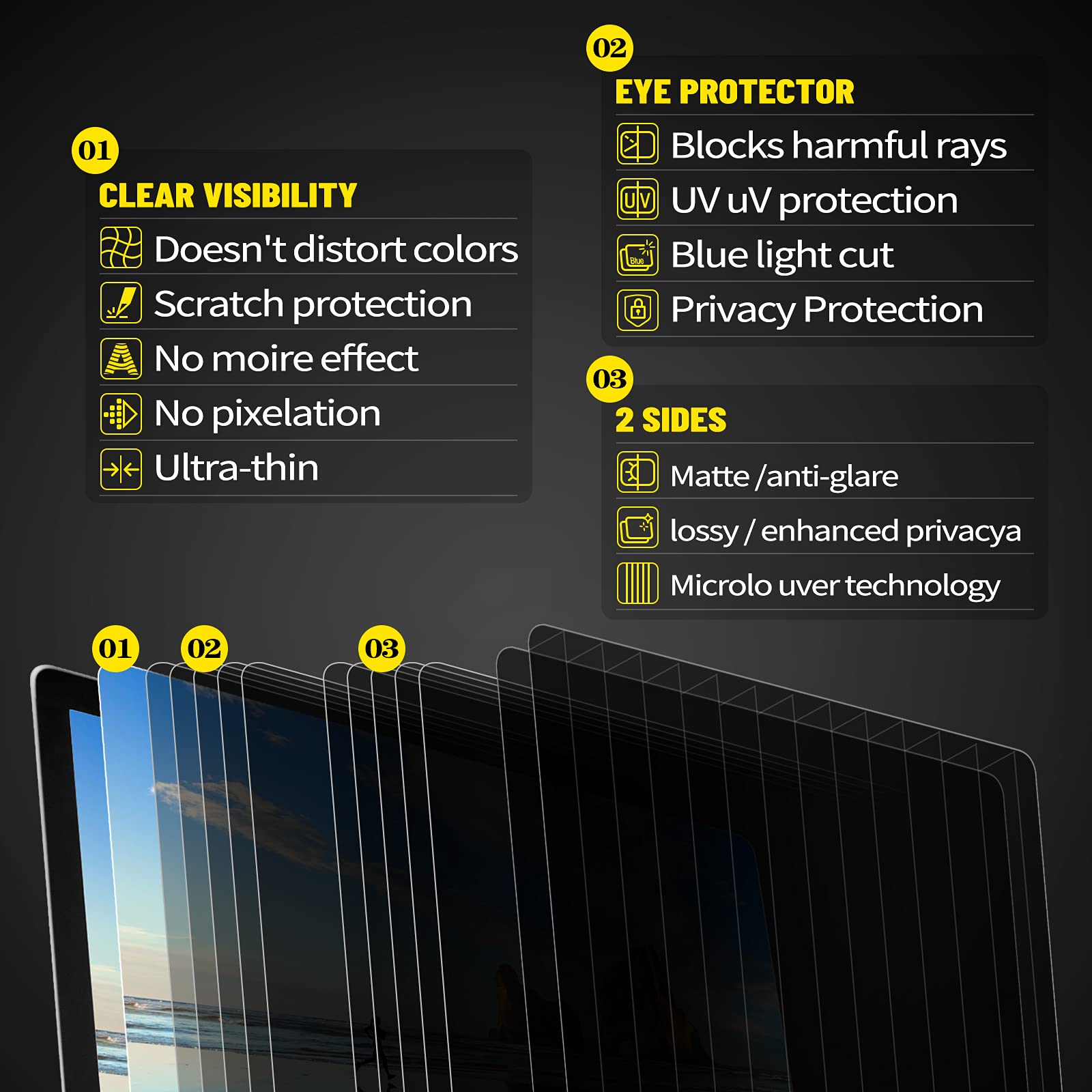 19.5 Inch Privacy Screen Filter for Widescreen Monitor (16:9 Aspect Ratio) - Please Measure Carefully!