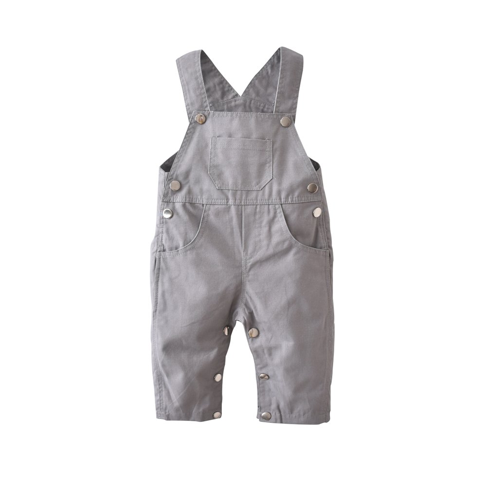 3Pcs Baby Boys Long Sleeve Stripe Romper Overalls Clothing Set with Hat (9-12 Months) Grey