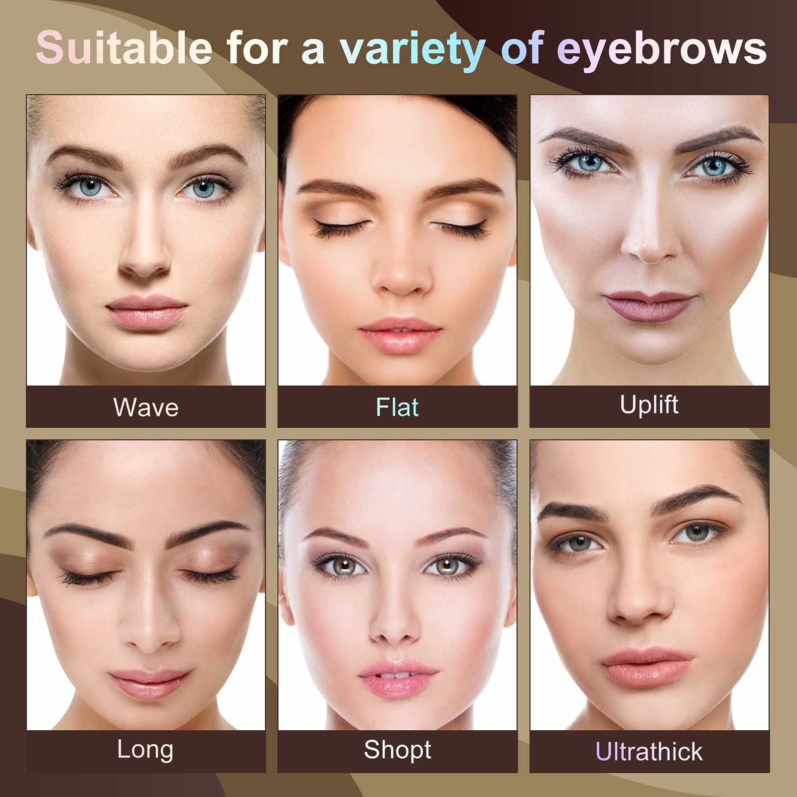 Eyebrow Stamp Stencil Kit, contains 10 reusable molds, and 2 small pencil brushes, Waterproof Brow Stamp and Shaping Kit, professional eyebrow styling tools (dark brown)