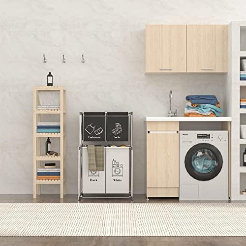 2-Tier Vertical Laundry Sorter with 4 Removable Bags, 4 Section Laundry Basket Organizer Hamper for Laundry Room, Small Space and Closet
