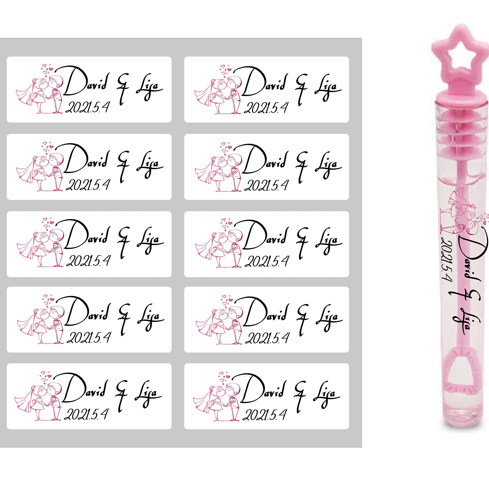 xingfa 100 Piece Personalized Wedding Stickers Bubble Labels, Bubble Wand Stickers, Clear Labels,Wedding Stickers for Cups Waterproof,Wine Glass Drink Markers,Handmade Stickers (2.7CMx5CM)