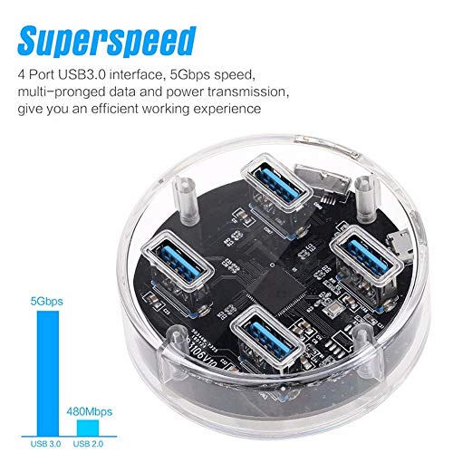 Lysee Data Cables - Zihan USB3.0 4 Ports HUB with Rubber Transparent for Desktop Laptop Reserced External Power Supply