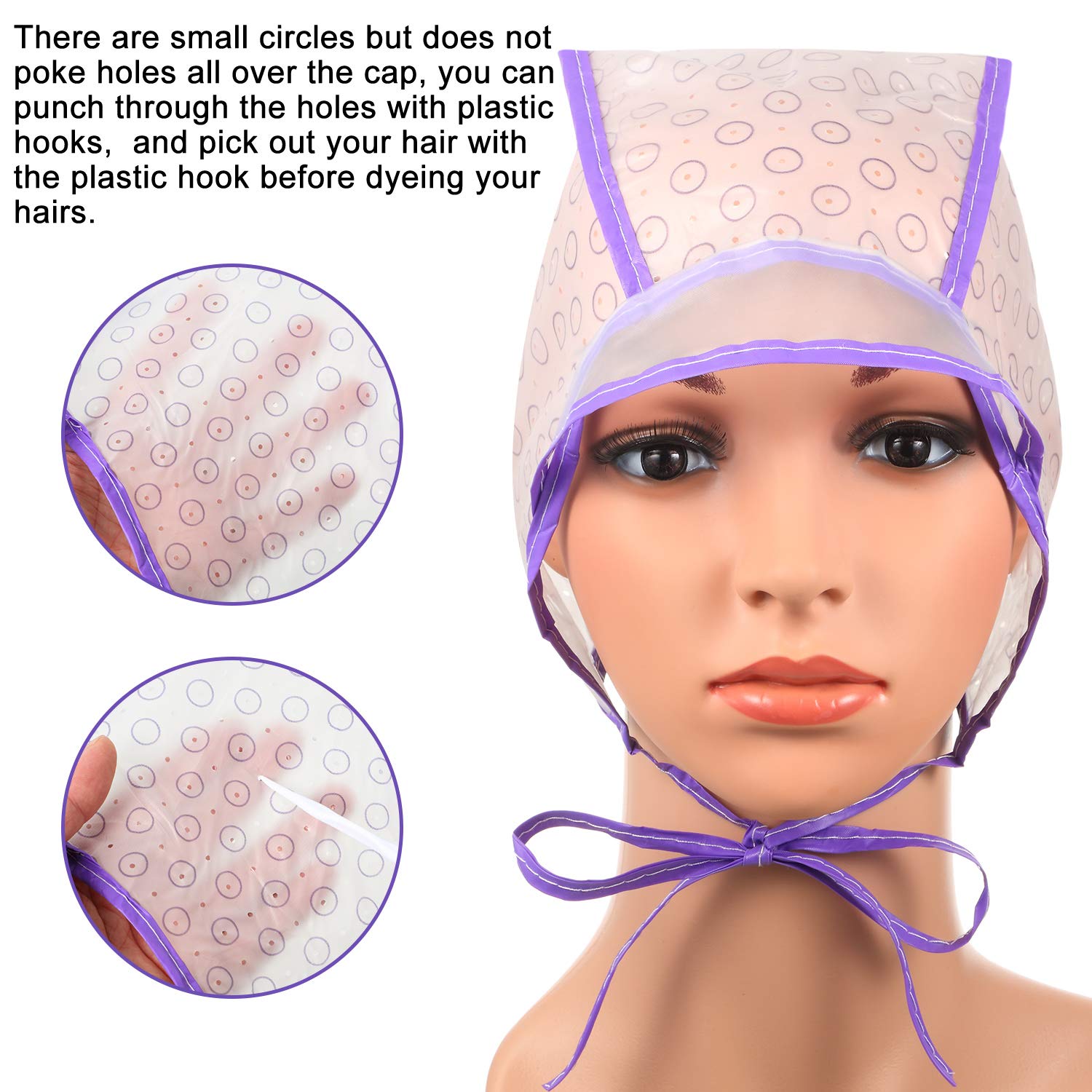 6 Pieces Hair Cap Highlighting Frosting Cap Highlight for Dye Color with Plastic Hooks Hair Coloring Salon Hairdressing Tool Kit Supplies(Purple)