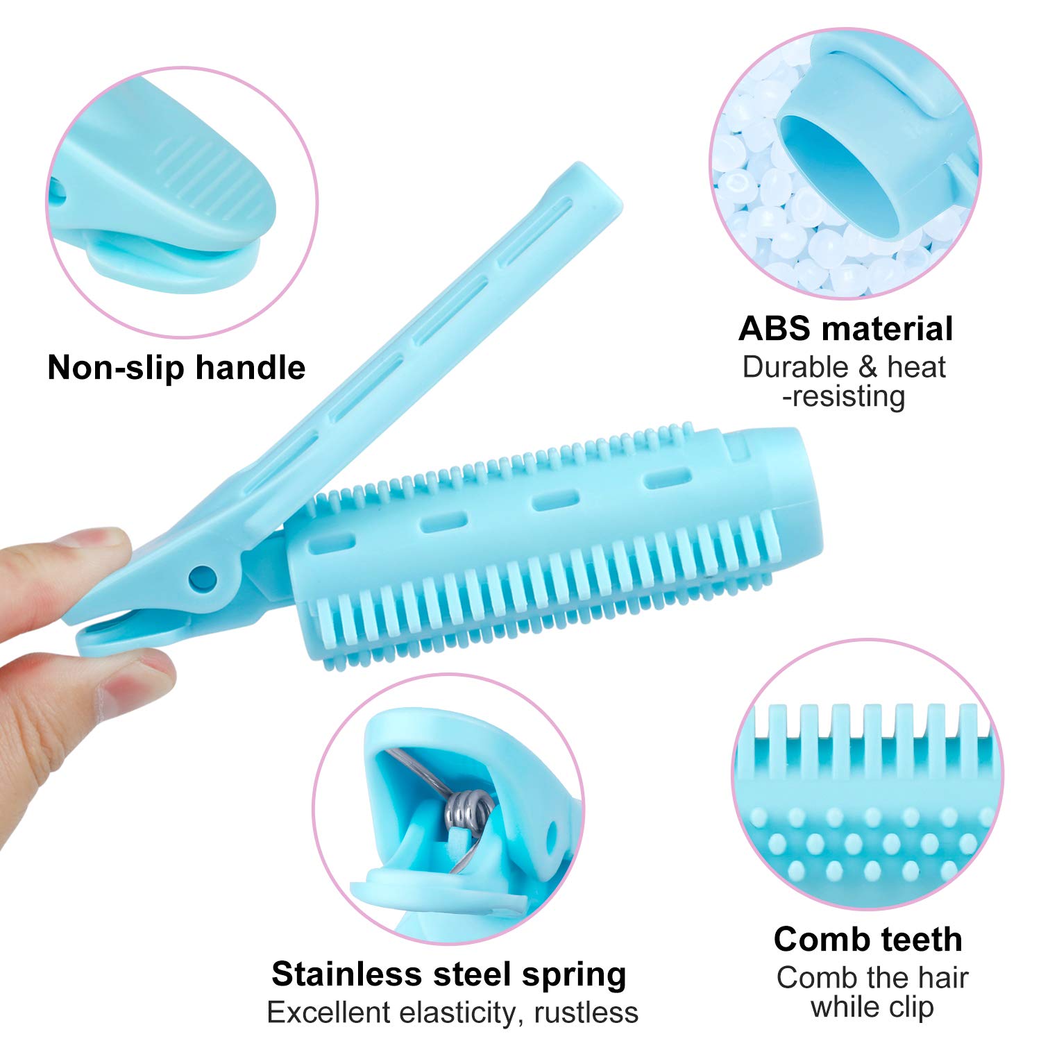 6pcs Volumizing Hair Root Clips, Magicalmai Instant Volume Clip Upgrade Natural Fluffy Volumizer Clips for Women Girls Thin Curly Styling with 2pcs Roller Tools- Pink & Blue
