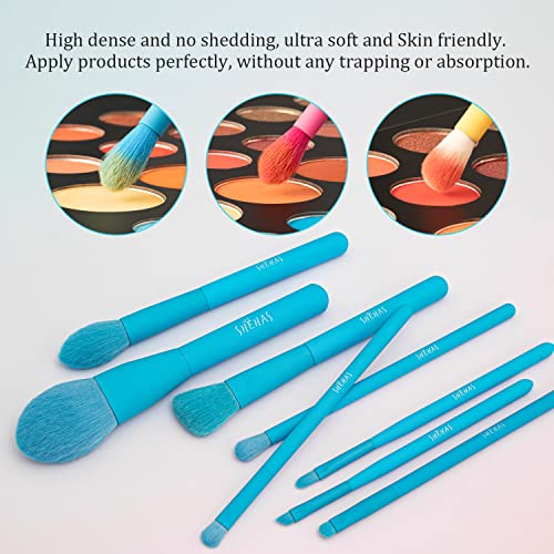TEXAMO Makeup Brush Set for Powder, Contour, Blush, Highlighter, Eyeshadow, Eyebrow, Concealer, Blending, Premium Synthetic Makeup Brush with Pouch Set of 8, Blue