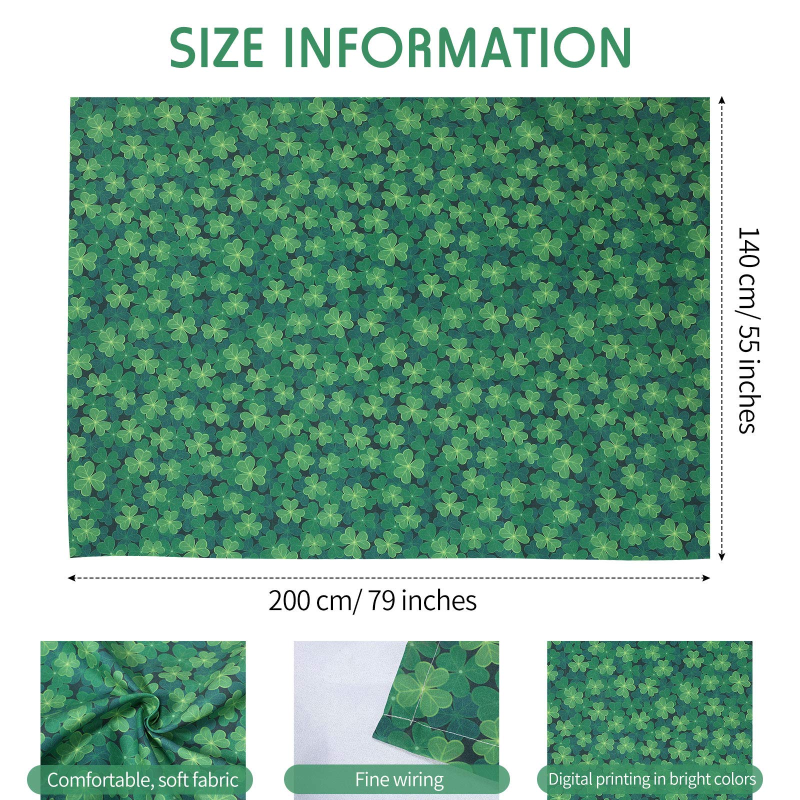 Tatuo St Patrick's Day Tablecloth Spring Rectangle Clover Tablecover Shamrock Tablecloth Green Leaves Table Runner for St Patrick's Day (Shamrock,55 x 78 Inch)