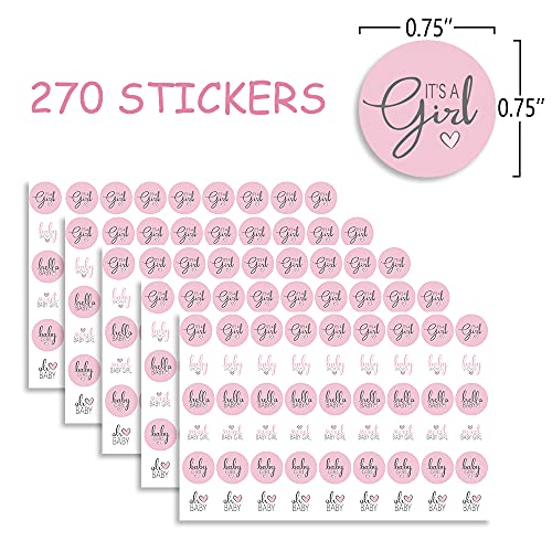 270 PCS Pink Baby Shower Stickers, 6 Design Self Adhesive Circle Label Stickers,Baby Shower Envelope Seals Candy Stickers,Baby Shower Party Chocolate Stickers,Candy Stickers.(012)