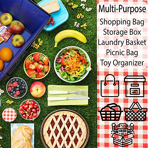 CLEVERFECT Reusable Grocery Box Bags. Large, Durable Heavy Duty Premium Quality Shopping Totes Set. Collapsible, Extra Long Handles & Reinforced Bottom, Pack of 3 (Red, Blue, Green) Eco Friendly