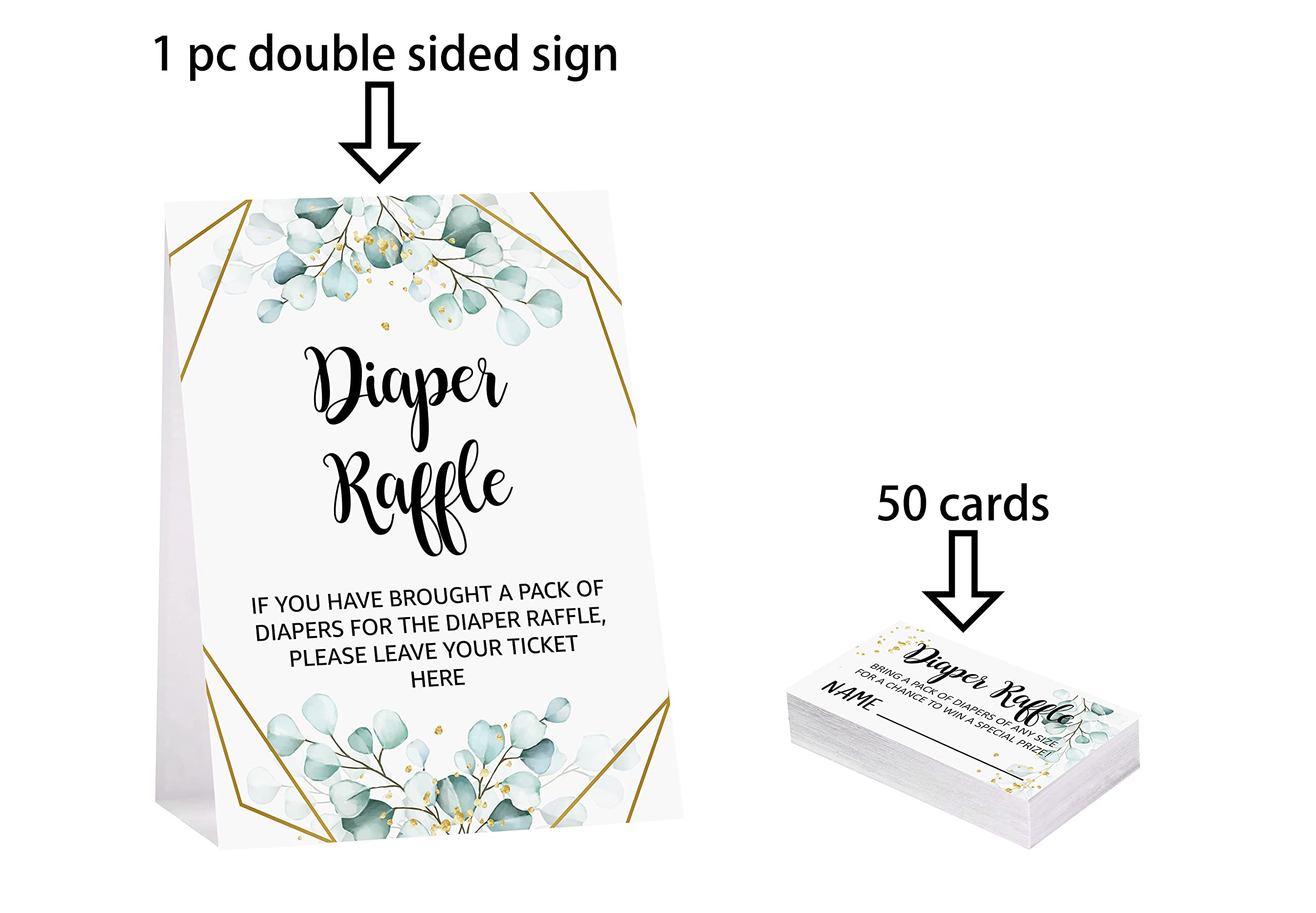 Doreen's Boutique Diaper Raffle Tickets and Sign Shower Games, Decorations, Party Favors for Showers – 1 Sign, 50 Cards per Pack(DIAPER-B009)