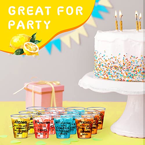 100 Pcs Plastic Shot Glasses 2 oz Disposable Cups Bulk Clear Plastic Sample Cups Transparent Small Tasting Cups Wine Whiskey Container Fun Design for Party Birthday Supplies Wedding, 4 Styles