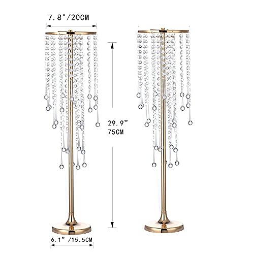29.5in Gold Wedding Centerpieces for Table, 2Pcs Tall Vases Wedding Centerpieces with Sparkling Crystal Beads, Metal Flower Stand for Wedding Reception Birthday Party Events Home Decor