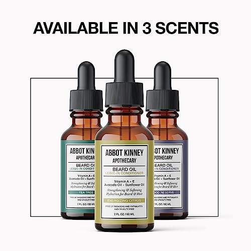 ABBOT KINNEY APOTHECARY Softening Beard Oil, Strengthens and Conditions Beards, Blend of Natural Oils, 2 oz (Wood Reserve)