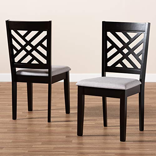 Baxton Studio Fallon Dining Chair Set and Dining Chair Set Grey Fabric Upholstered Espresso Brown Finished Wood 2-Piece Dining Chair Set