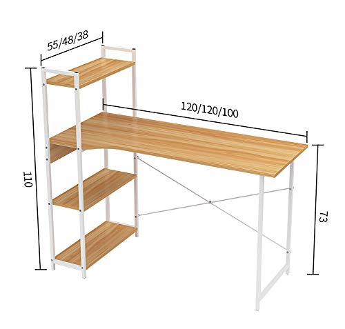 Multipurpose Computer Desk with 4 Tier Bookshelves,Modern Writing Table Home Office Desk,Compact Gaming Desk Pc Laptop Table Workstation
