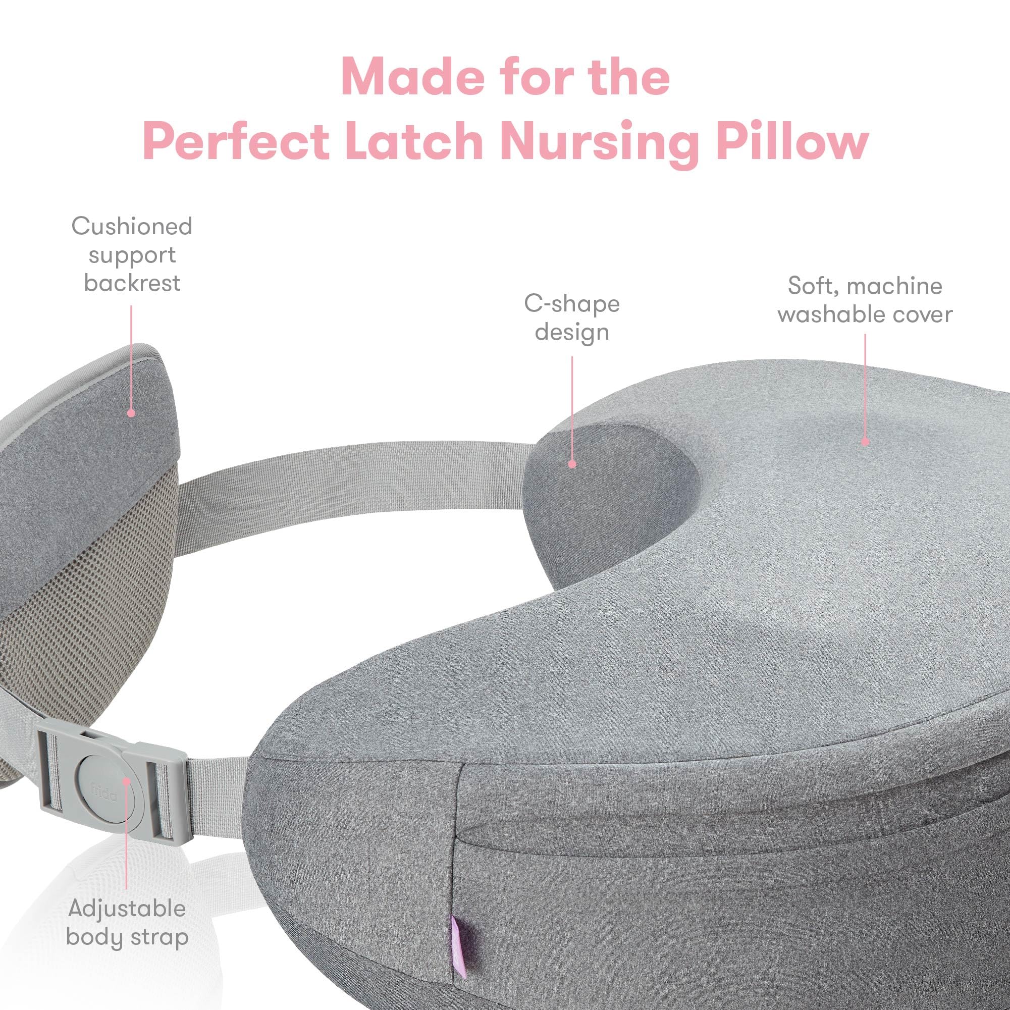Frida Mom Nursing Pillow Cover, Easy-to-Clean Replacement Cover, Soft Fabric, Machine Washable, Gray
