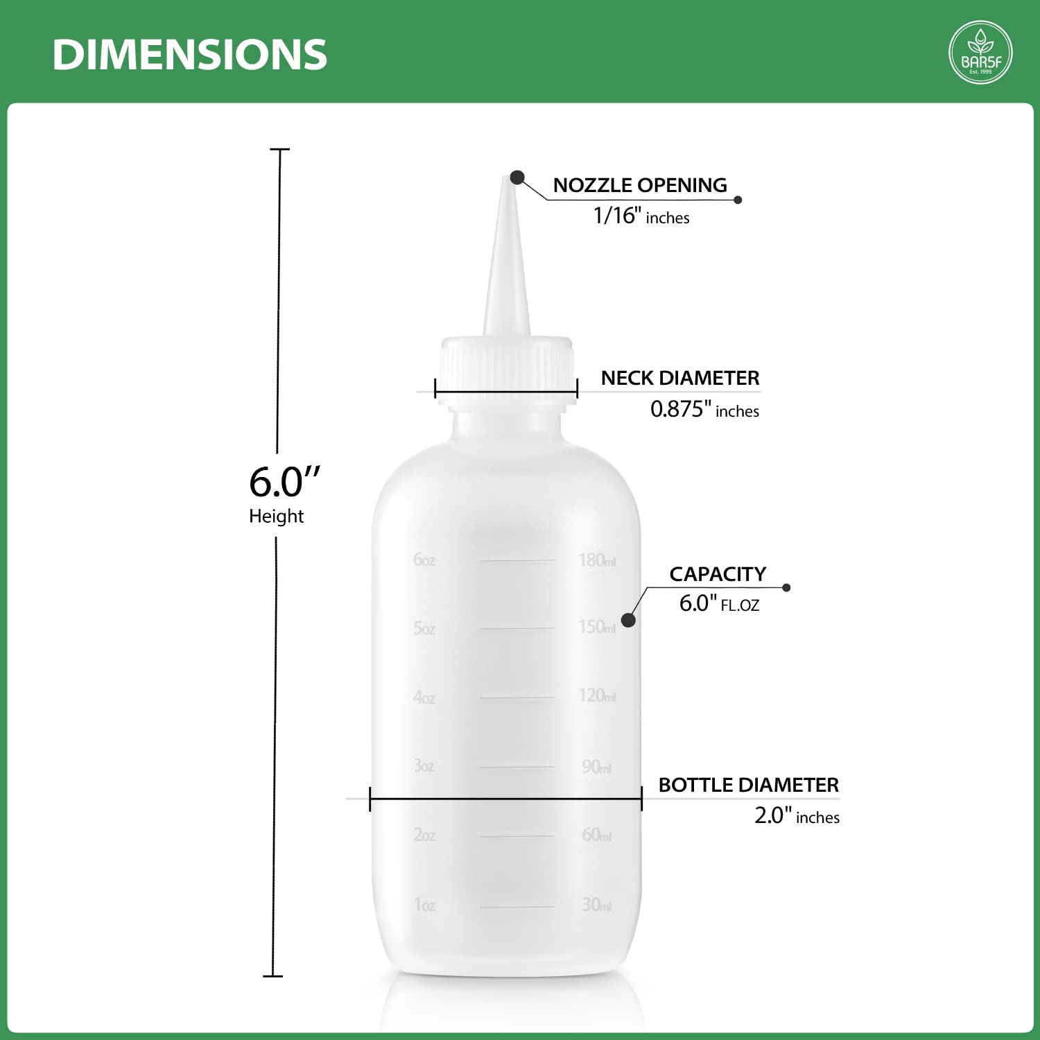 6-Ounce Applicator Bottles for Hair Color, Squeeze Bottle with Measuring Scale, Scalp Oil Perm Treatment, Translucent (Pack of 2)