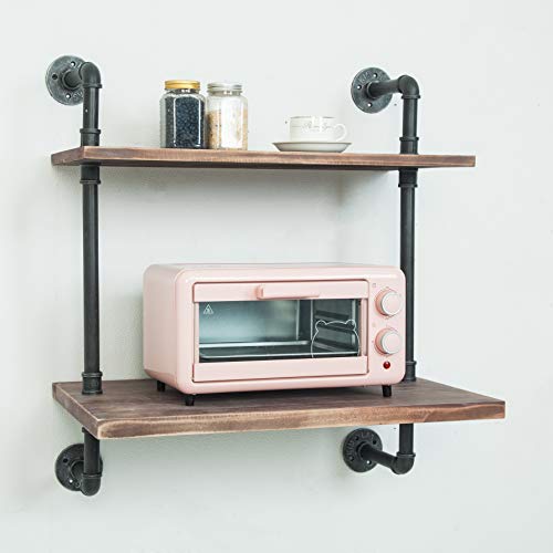 Black,Industrial Retro Wall Mount Iron Pipe shelves,Microwave Oven Rack- Wall mounted Microwave Oven Shelf Stand,Storage Organizer For Kitchen,Oven,Toaster,Utensils,Spice,Mits and more