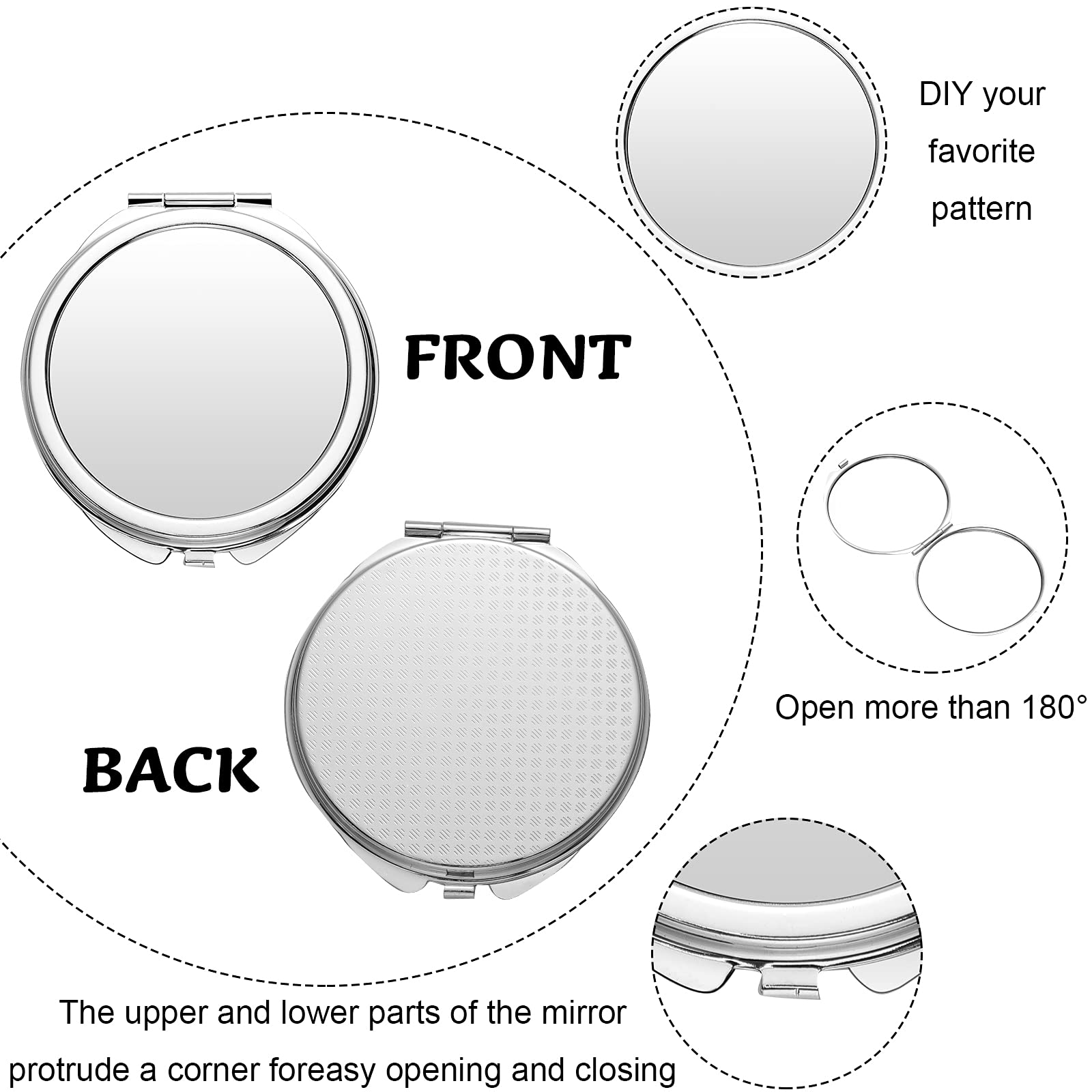6 Pieces Sublimation Pocket Makeup Mirror Sublimation Metal Compact Mirror Sublimation Travel Makeup Mirror for Women Men Home Travel Use