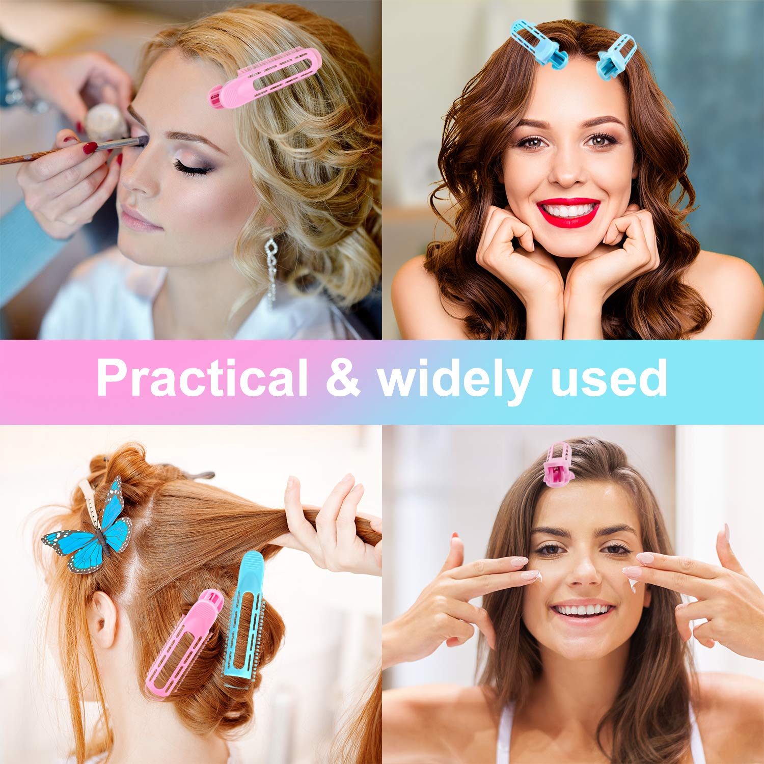 6pcs Volumizing Hair Root Clips, Magicalmai Instant Volume Clip Upgrade Natural Fluffy Volumizer Clips for Women Girls Thin Curly Styling with 2pcs Roller Tools- Pink & Blue
