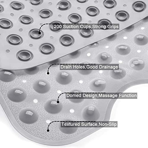 COMUSTER Bathtub and Shower Mats, Extra Long Non-Slip Bath Mat (39" x 16"), Machine Washable Bath Tub Mat for Bathroom(Solid Grey)