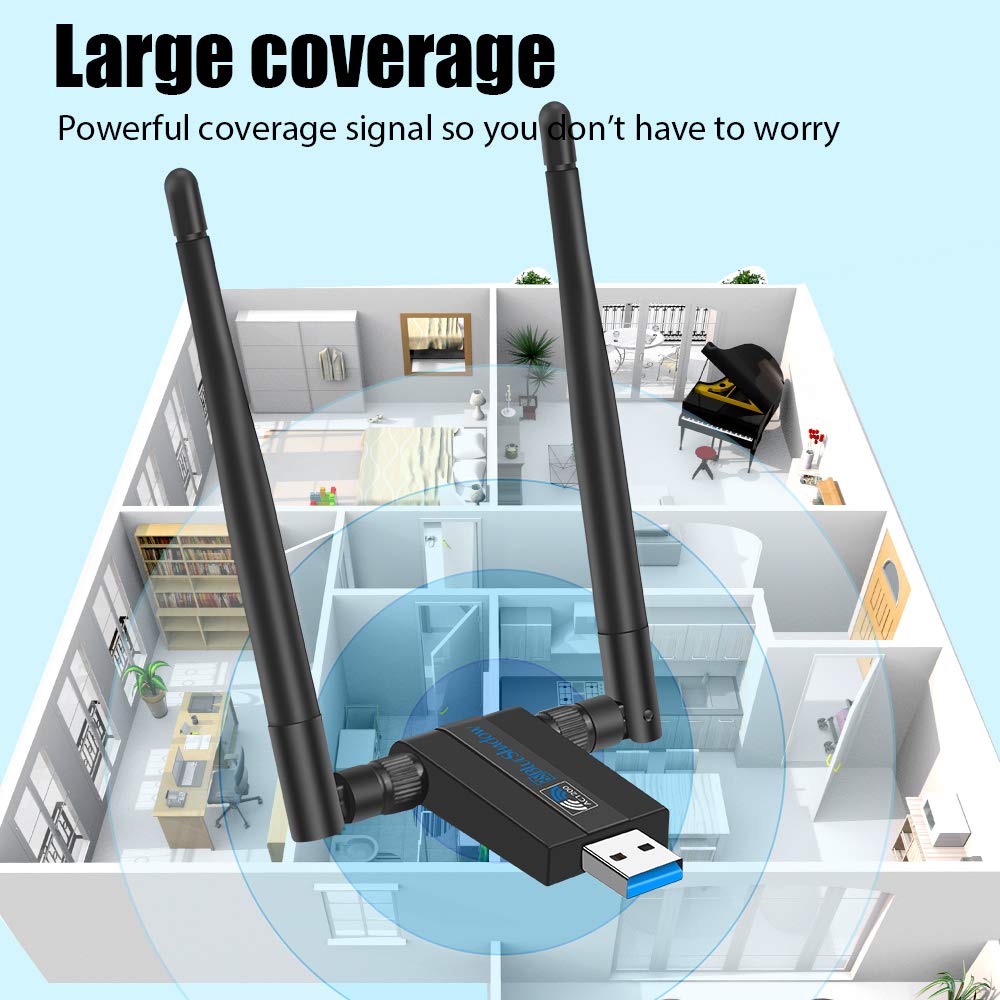 Blueshadow AC1300 USB WiFi Adapter - 2.4G/5G Dual Band Wireless Network Adapter for PC Desktop, MU-MIMO WiFi Dongle, USB 3.0, Supports Windows11/10/8/7/Vista/XP, /Mac OS X 10.5-10.15