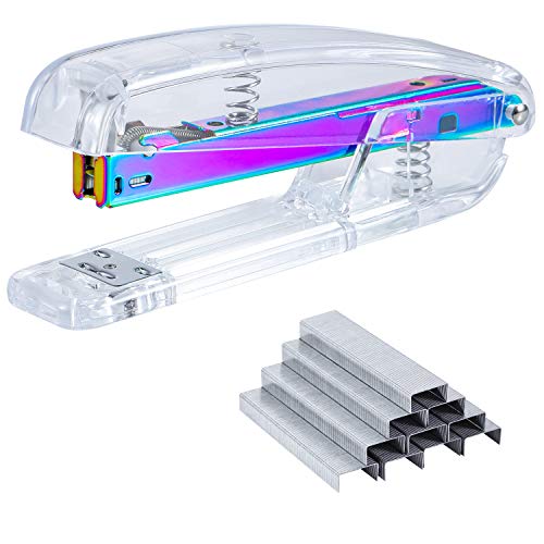SEAKOS Dream Color Acrylic Stapler Set,Desk Stapler,Office and Home Stapler,Students Stapler,Tape Dispenser,Stapler Remover,Free 1000pcs 26/6 Staples——Multicolor